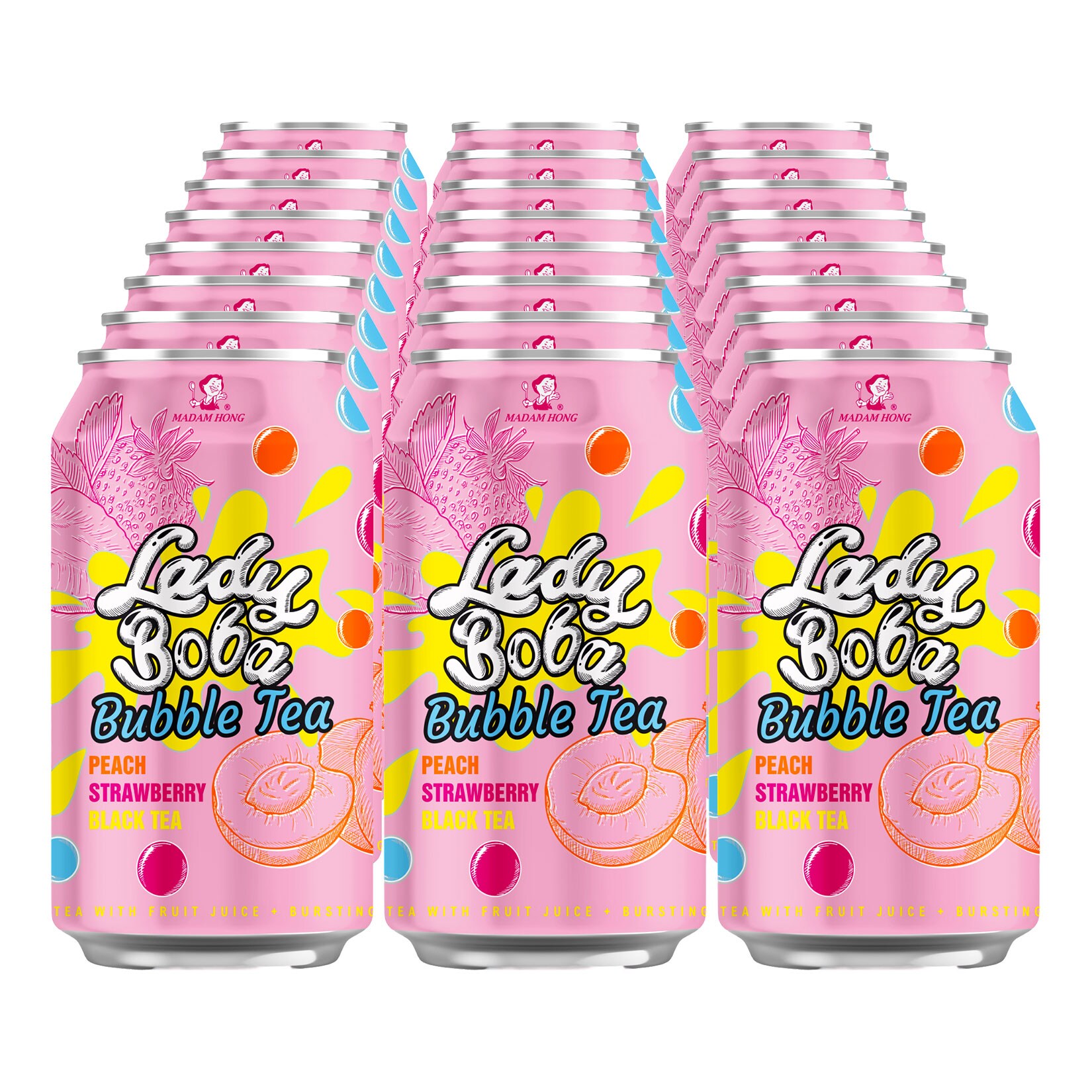 Lady Boba Bubble Tea Pfirsich - Erdbeere Iced Tea 320ml, 24er Pack ...