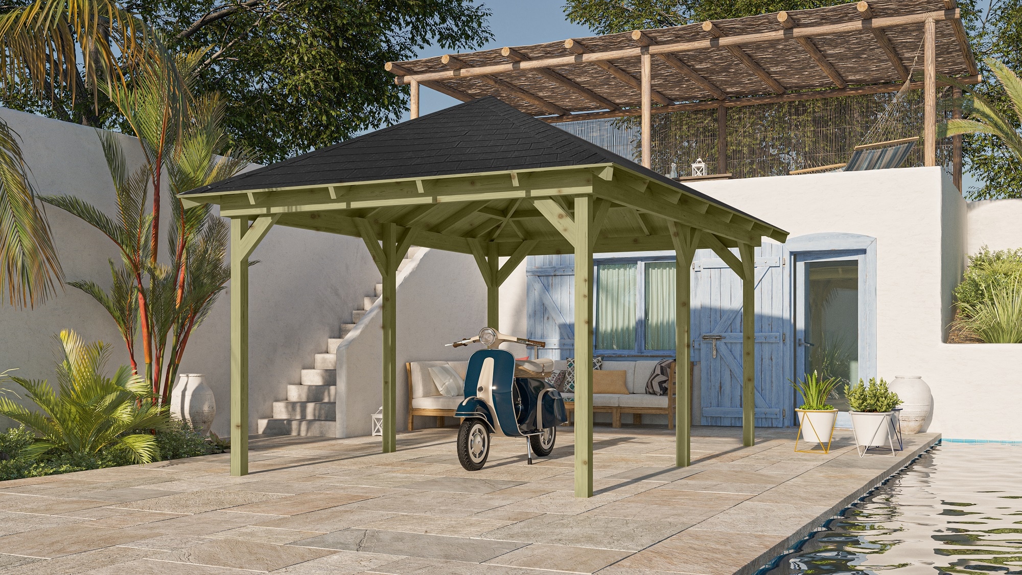 Karibu Pavillon "Jalingo 2" SET kdi mit Schindeln schwarz online kaufen ...