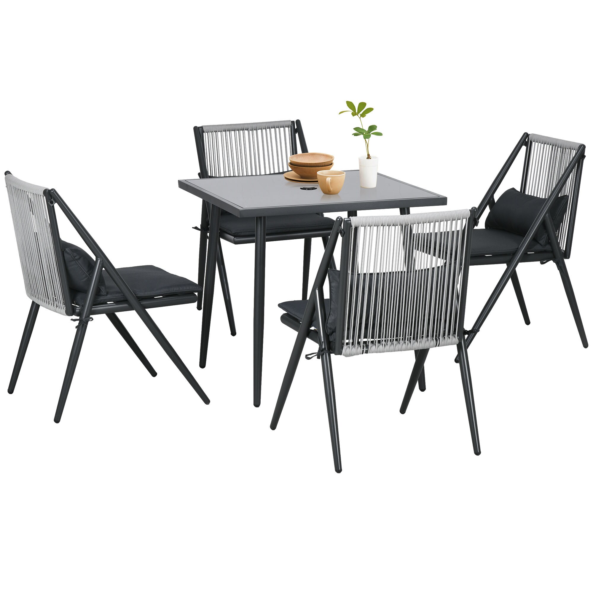 Outsunny Sitzgruppe mit 4 Stühlen grau 80L x 80B x 75H cm online kaufen bei Netto