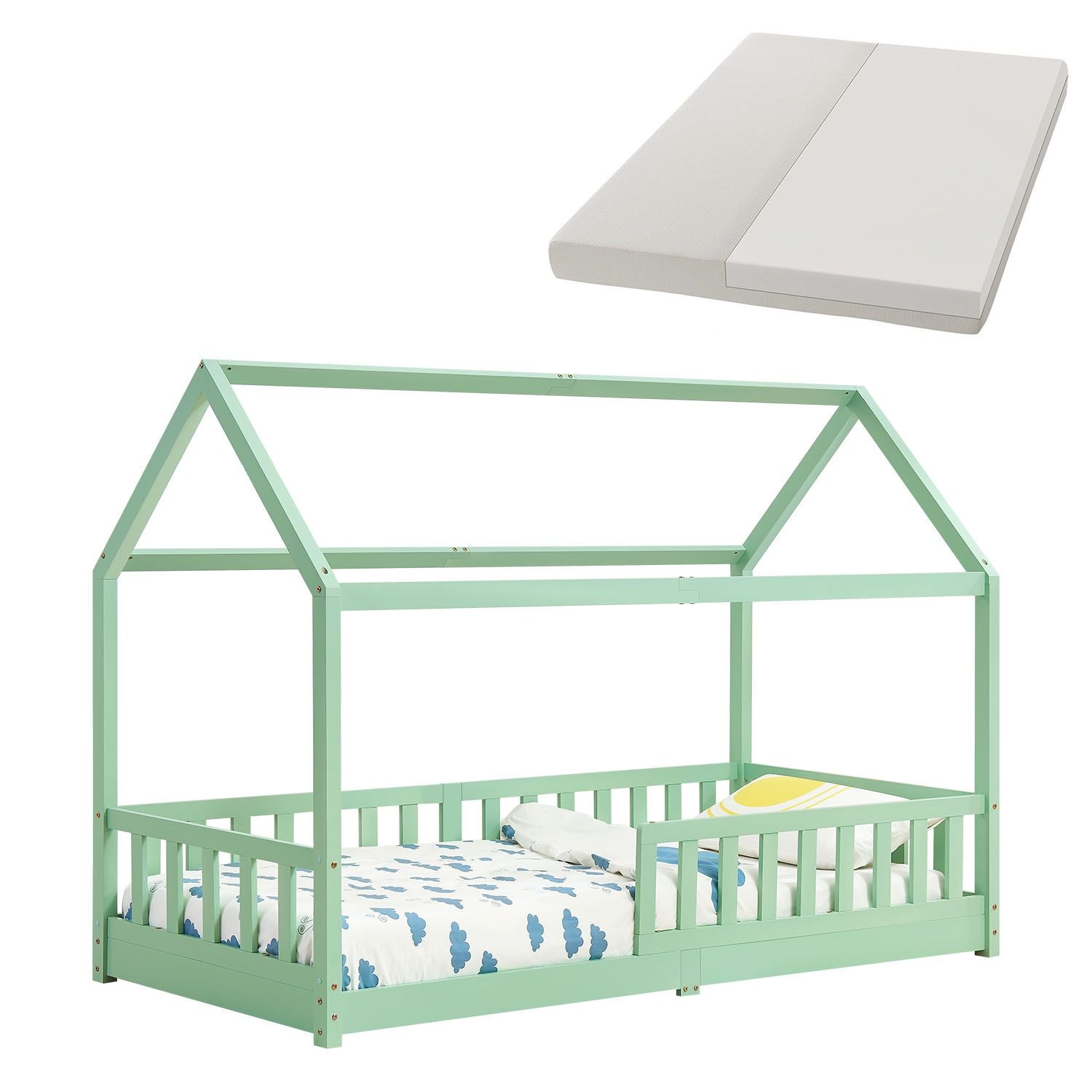 Juskys Kinderbett Marli 90 x 200 cm mit Matratze, Gitter, Lattenrost ...