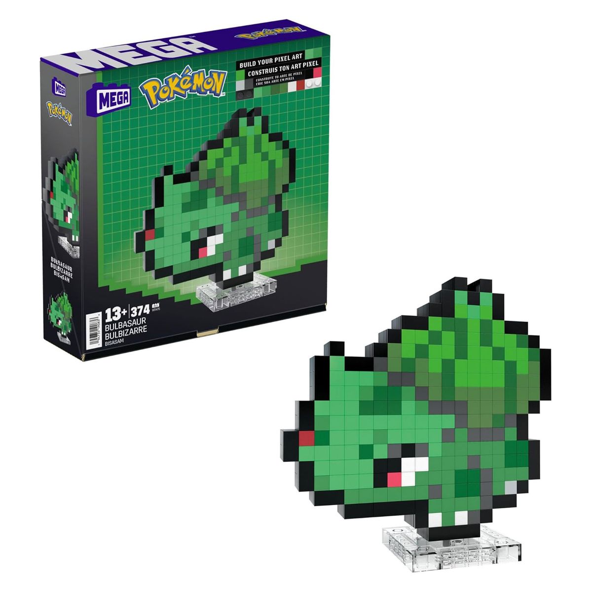 Mattel HTH75 - Mega - Pokémon - Bisasam Pixel Art Bauset, 374 Teile ...