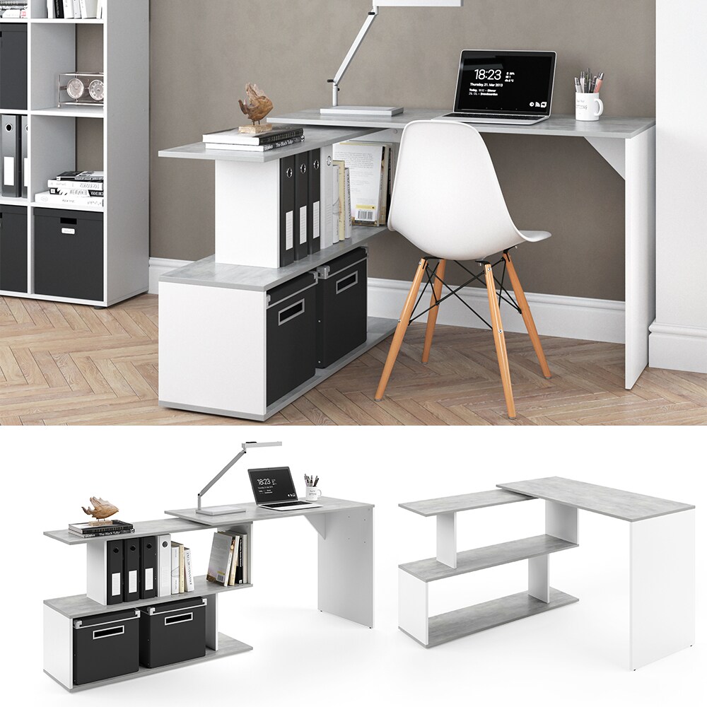 Vicco Eckschreibtisch Levia PC Tisch Arbeitstisch Computer Büro Beton ...