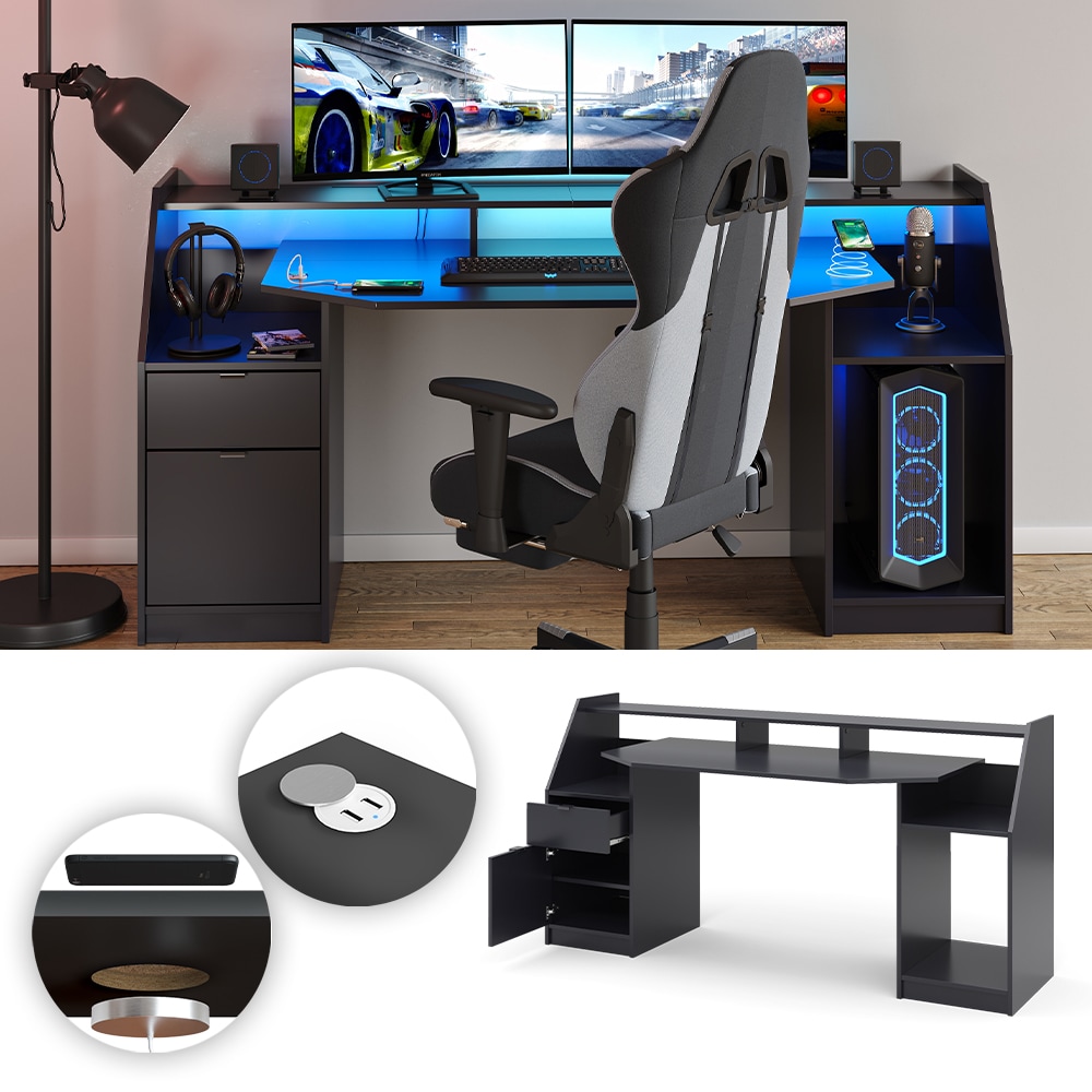 Vicco Computertisch Joel PC-Tisch Schwarz Gamingtisch Schreibtisch ...