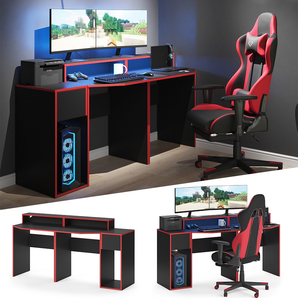 Vicco Gaming Desk Schreibtisch Kron 170cm Gamer PC Tisch Computertisch ...