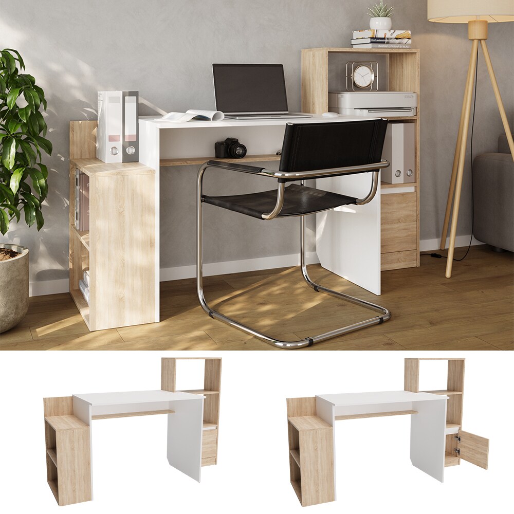 Vicco Schreibtisch Vector 168,8 x 60 cm, Sonoma Weiß, Bürotisch mit ...