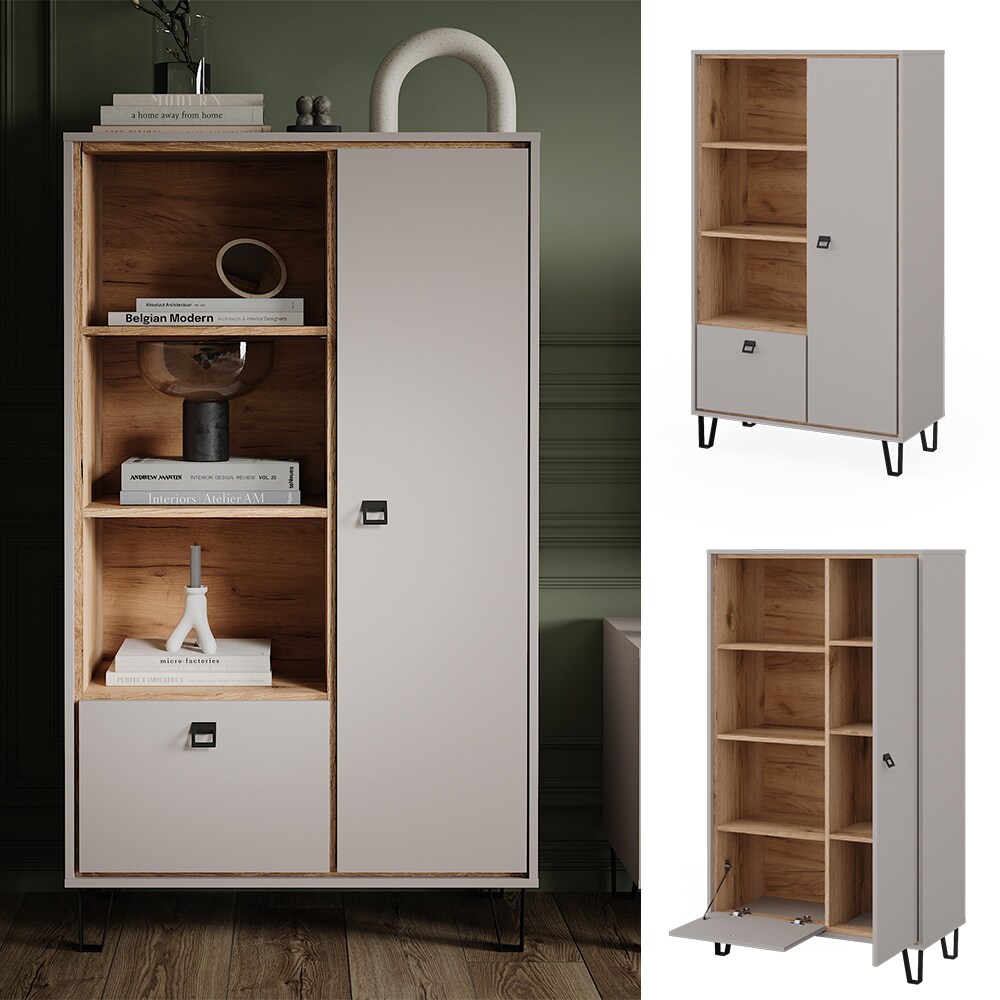 Vicco Schrank Tirion 58 x 148 cm in Cashmere Eiche, Wohnzimmerschrank ...