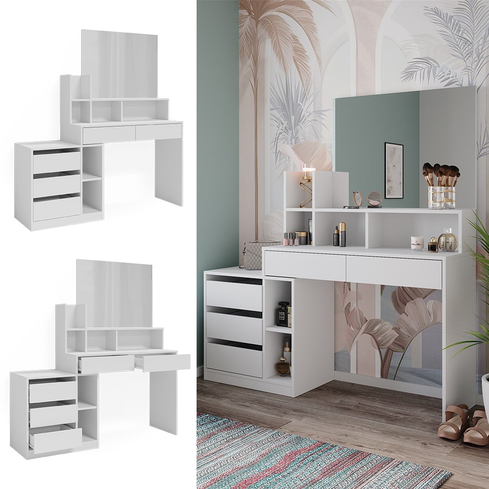 Vicco Schminktisch Anja 139,8 x 115 cm Weiß mit Spiegel Frisiertisch modern online kaufen bei Netto
